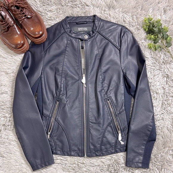 Kenneth Cole Reaction | Jackets & Coats | Nwt Blue Faux Leather Jacket ...